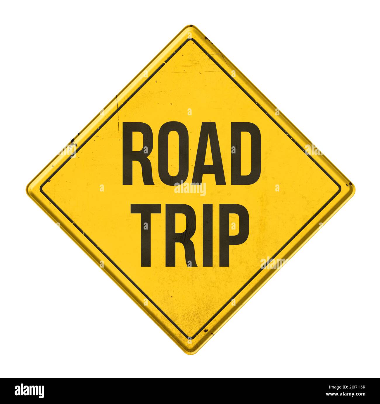 Yellow sign on a white background - Road trip Stock Photo - Alamy