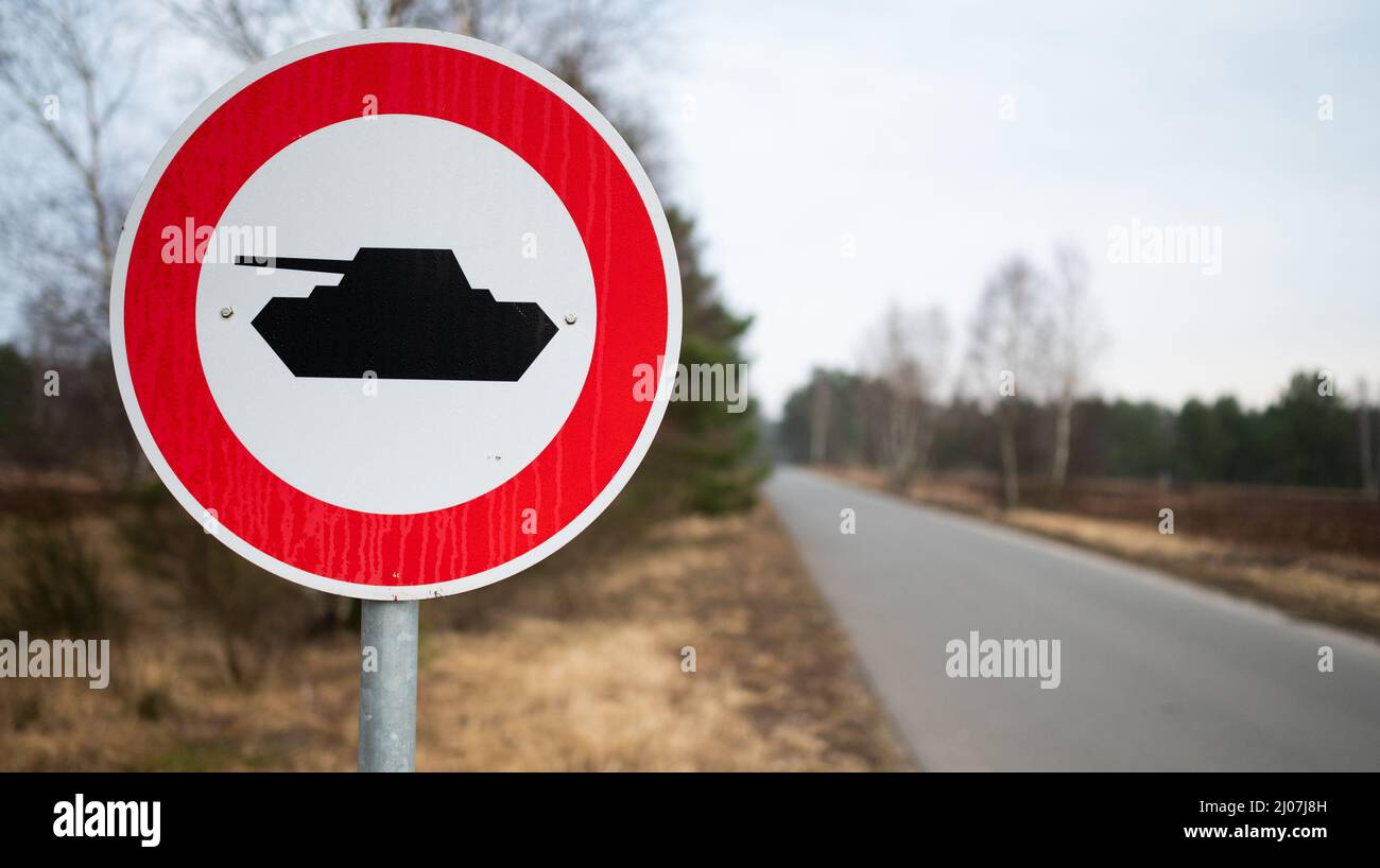 Munster, Germany. 16th Mar, 2022. A sign on the Bundeswehr training ...