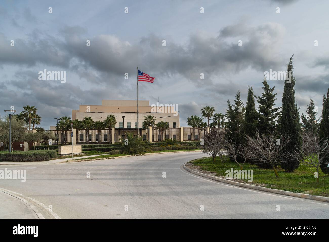 Attard, Malta - March 16th 2022: The US flag flying over the Embassy of ...