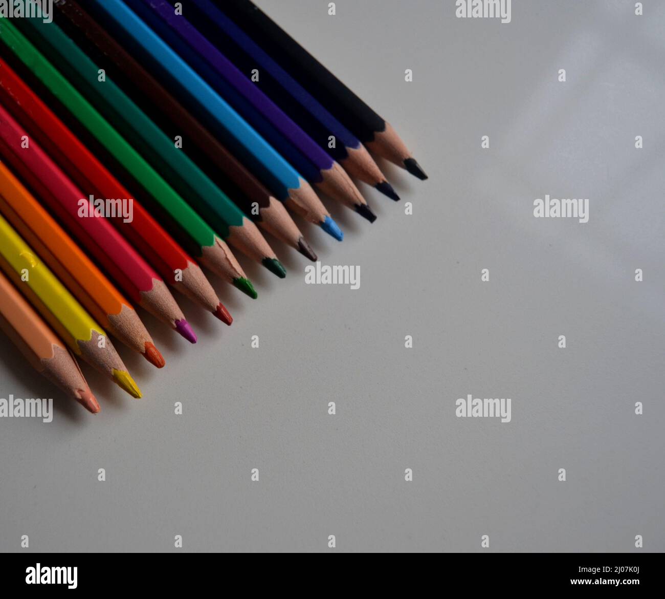 Pencils of different colors lined up prepared for coloring Stock Photo ...
