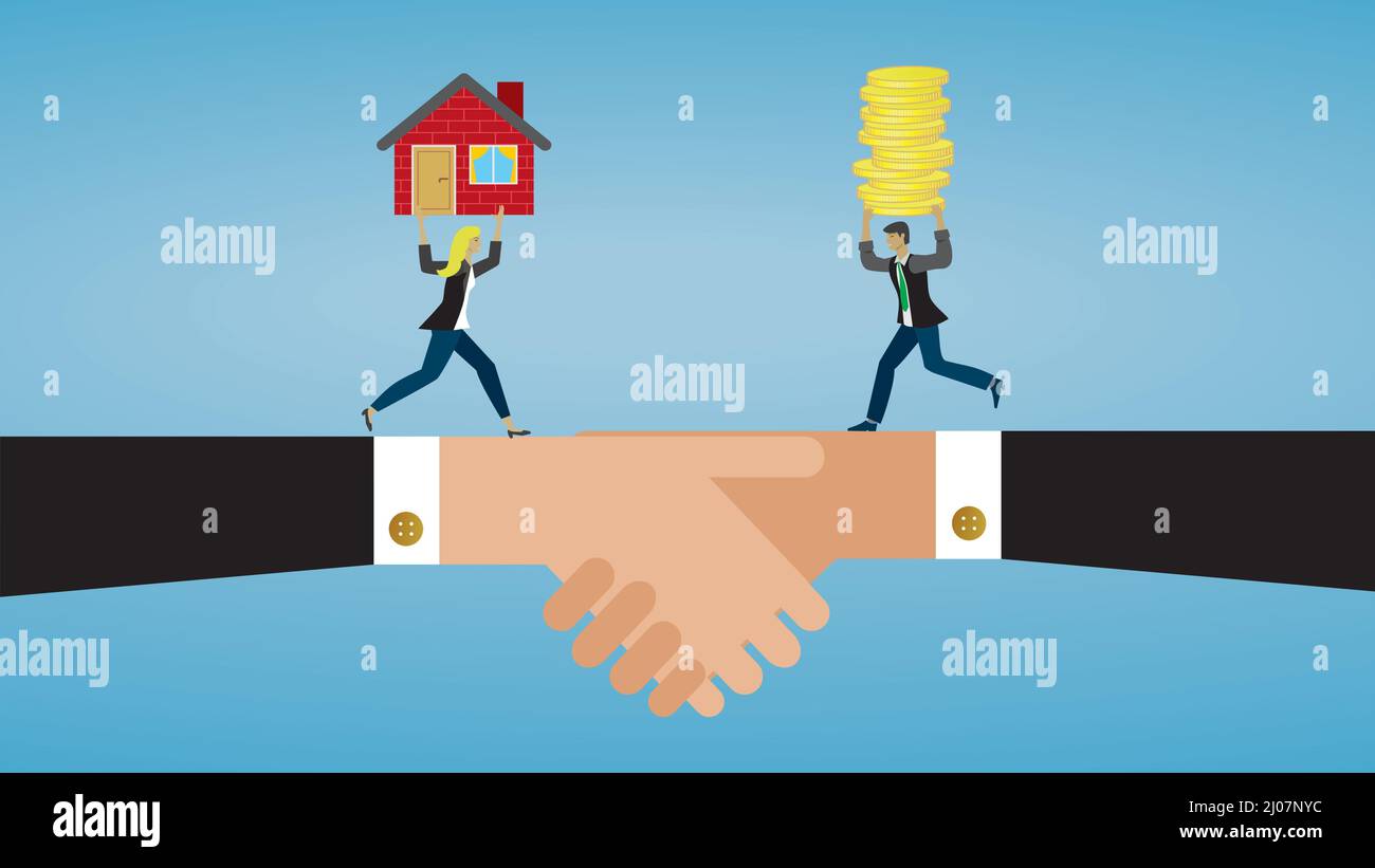 Bying and selling house and agreement. Dimension 16:9. Vector ...