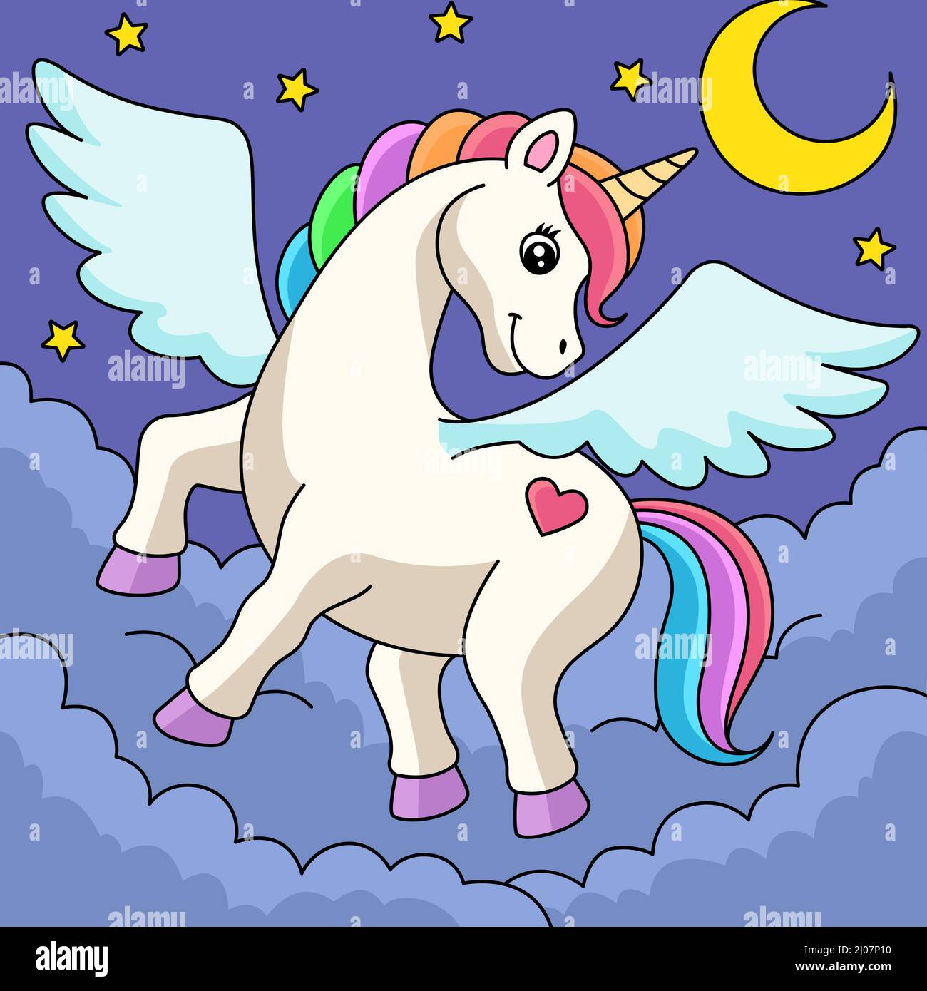 Flying Unicorn Colored Cartoon Illustration Stock Vector Image & Art ...