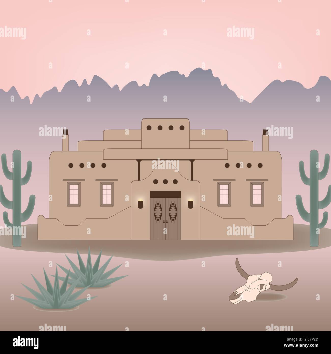 Santa Fe ranch, adobe home. Pueblo style, southwestern house in the ...