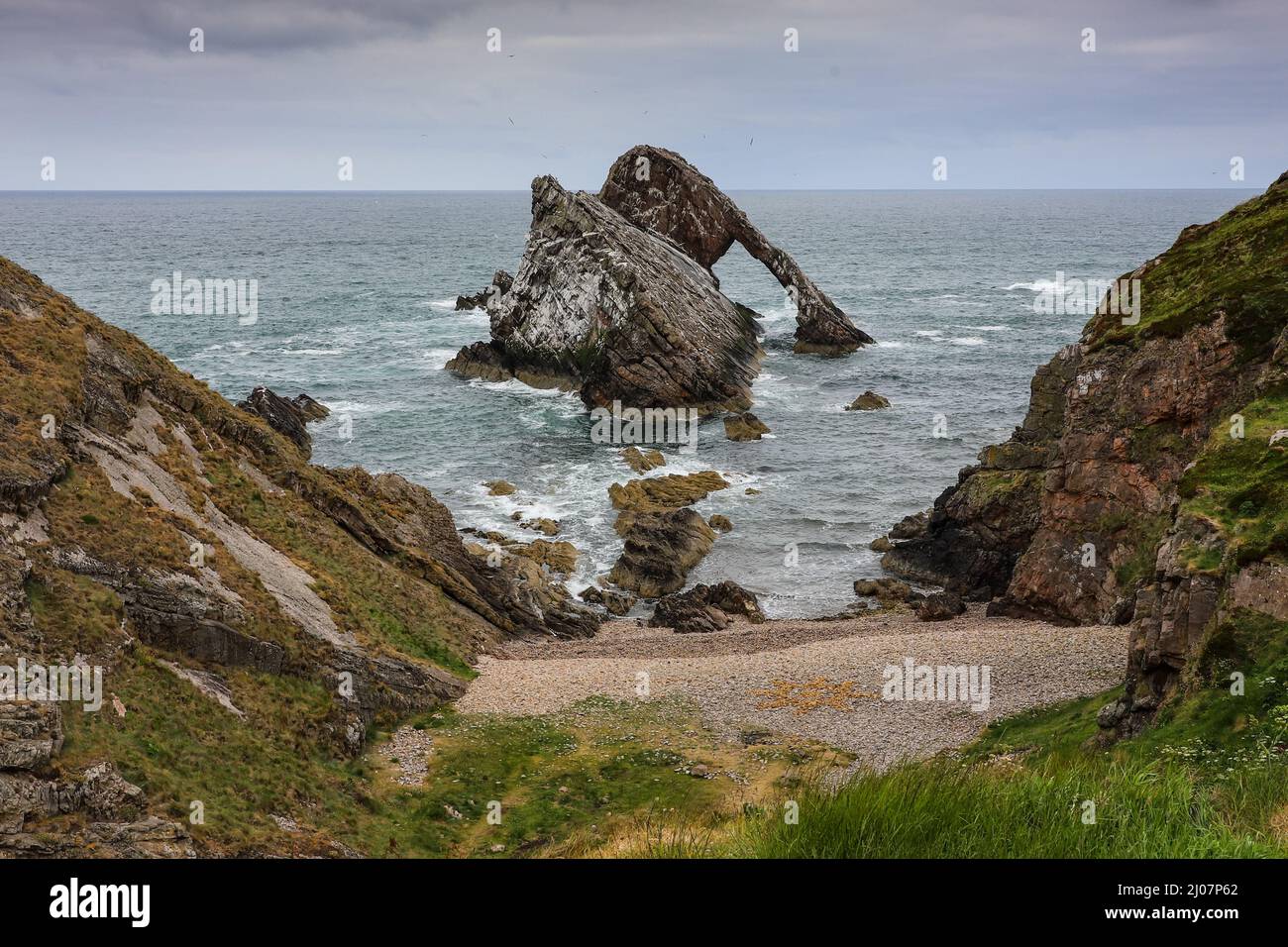 Bow Fiddle Rock from the land Stock Photo - Alamy