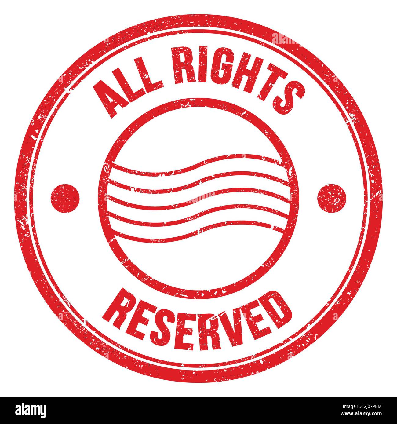 ALL RIGHTS RESERVED text written on red round postal stamp sign Stock ...