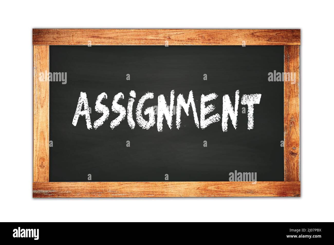 ASSIGNMENT text written on black wooden frame school blackboard Stock ...