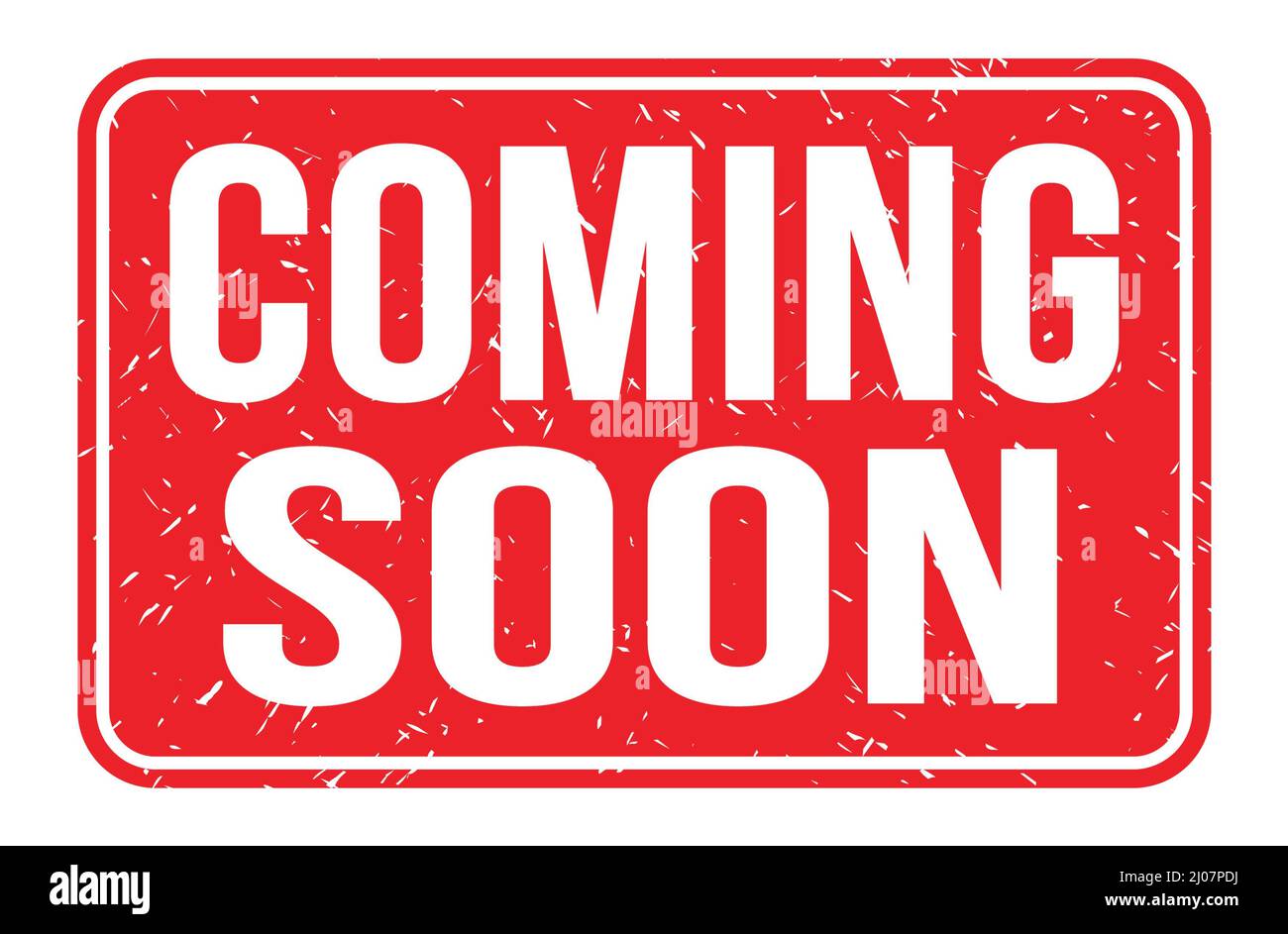 COMING SOON, words written on red rectangle stamp sign Stock Photo - Alamy
