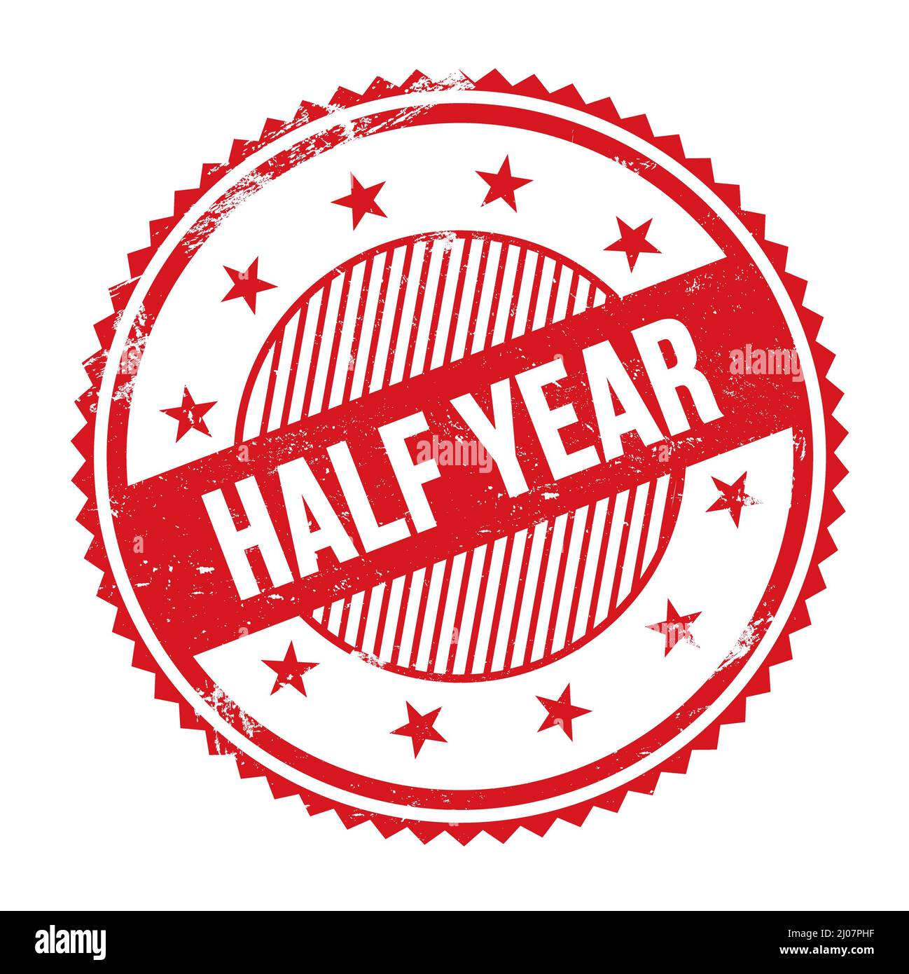 HALF YEAR text written on red grungy zig zag borders round stamp Stock ...