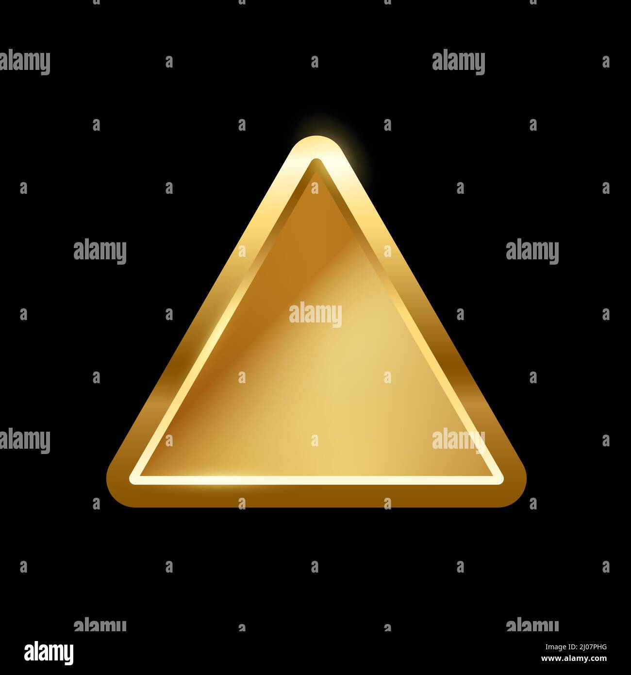 Gold triangle button with frame vector illustration. 3d golden glossy ...