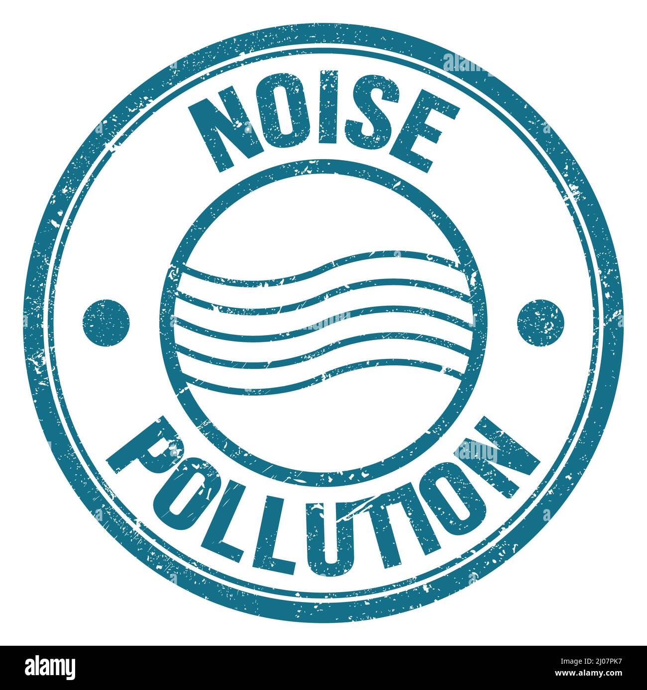 NOISE POLLUTION text written on blue round postal stamp sign Stock ...