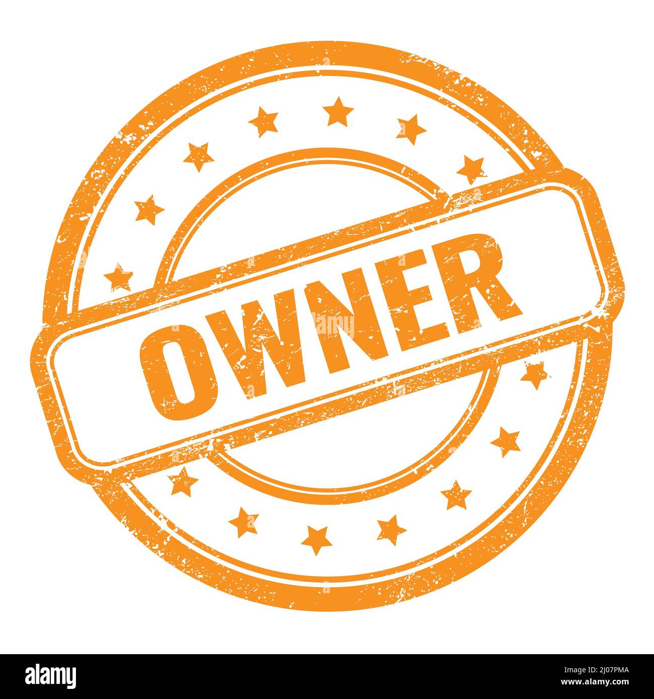 OWNER text on orange grungy vintage round rubber stamp Stock Photo - Alamy