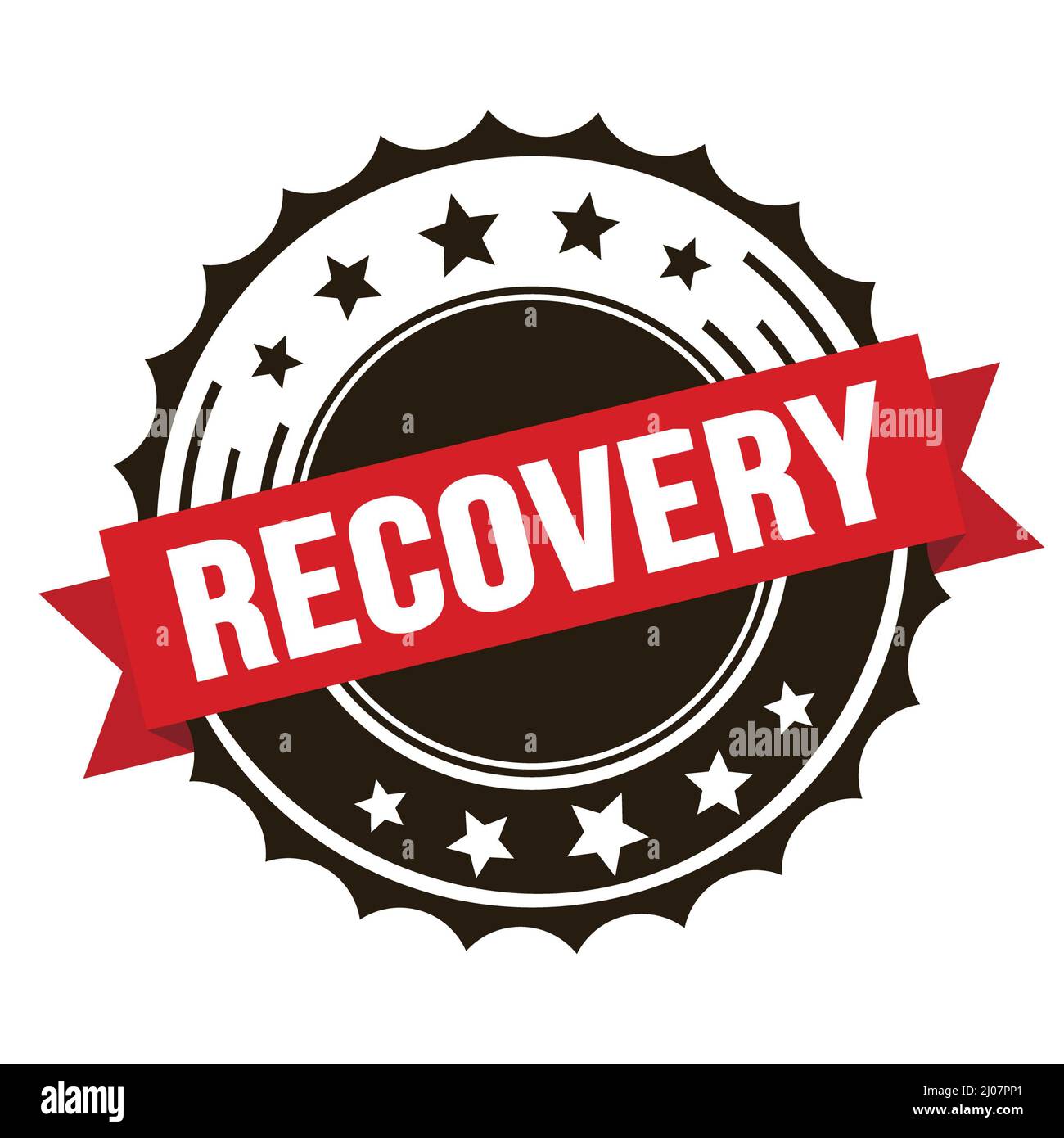 RECOVERY text on red brown ribbon badge stamp Stock Photo - Alamy