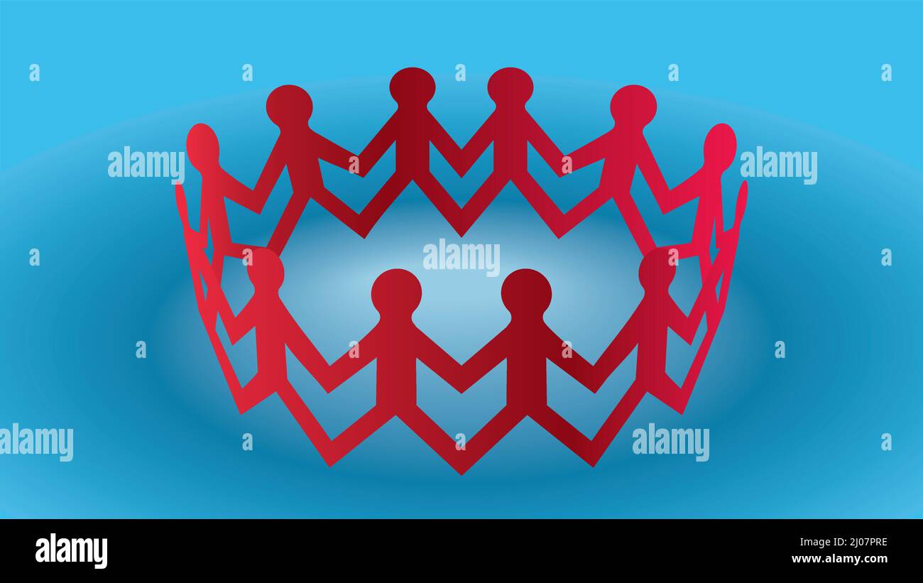 Cooperation, Teamwork banner. Clipart figure on blue background. Vector ...