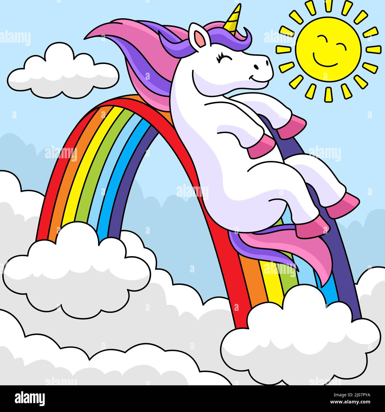 Unicorn Sliding Over The Rainbow Colored Stock Vector Image & Art - Alamy