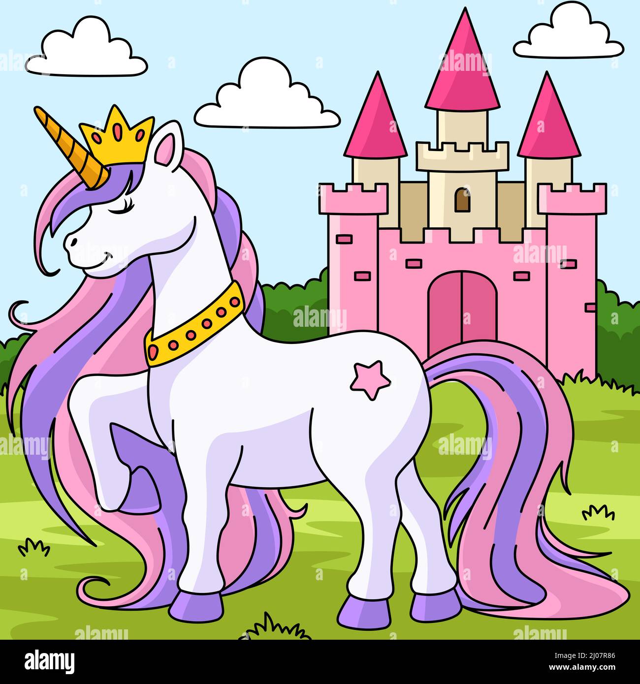 Unicorn Princess Colored Cartoon Illustration Stock Vector Image & Art ...