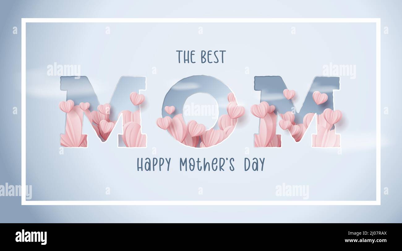 mother's day banner in blue with the word MOM flying out of the heart ...