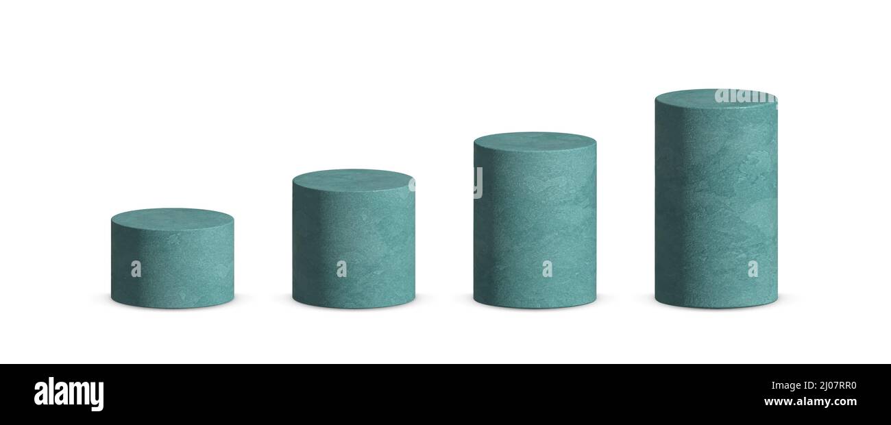 Blue 3d cylinders front view and levels with perspective isolated on ...