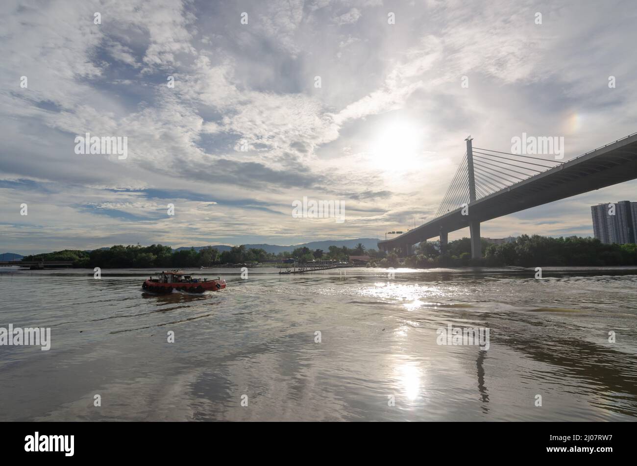 Seberang Perai, Kuala Lumpur, Malaysia - Circa Jun 2018: Tug boat move ...