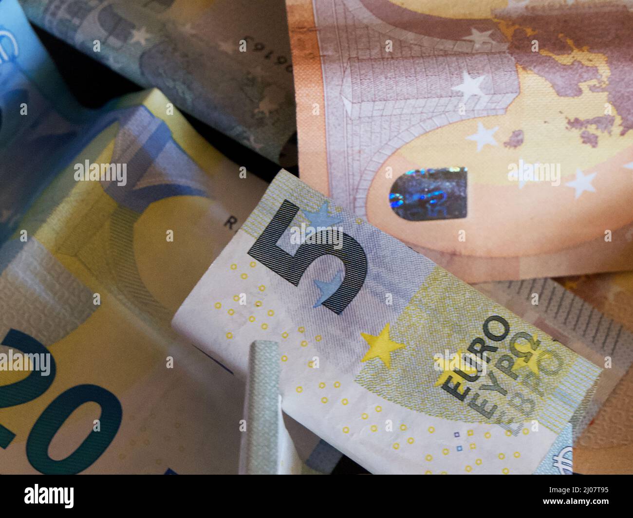Various banknotes of the European Union in close-up. European paper ...