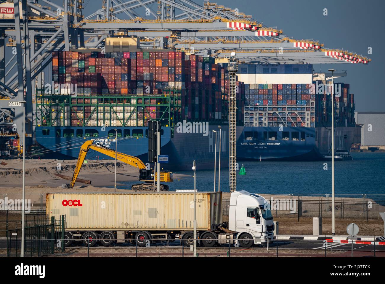 The seaport of Rotterdam, Netherlands, deep-sea port Maasvlakte 2, on ...