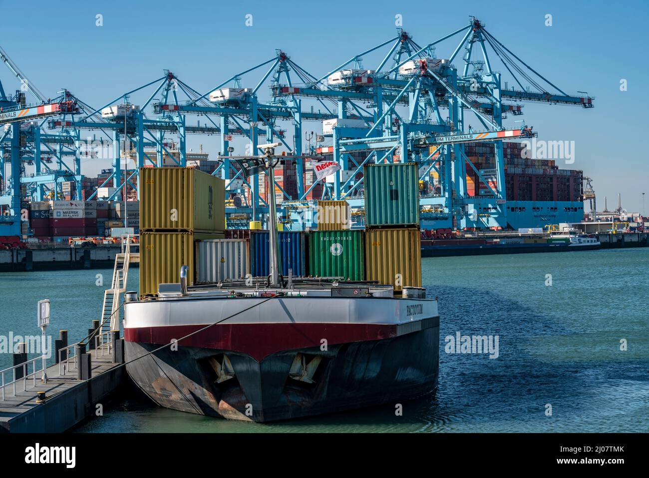 The seaport of Rotterdam, Netherlands, deep sea port Maasvlakte 2, on a ...