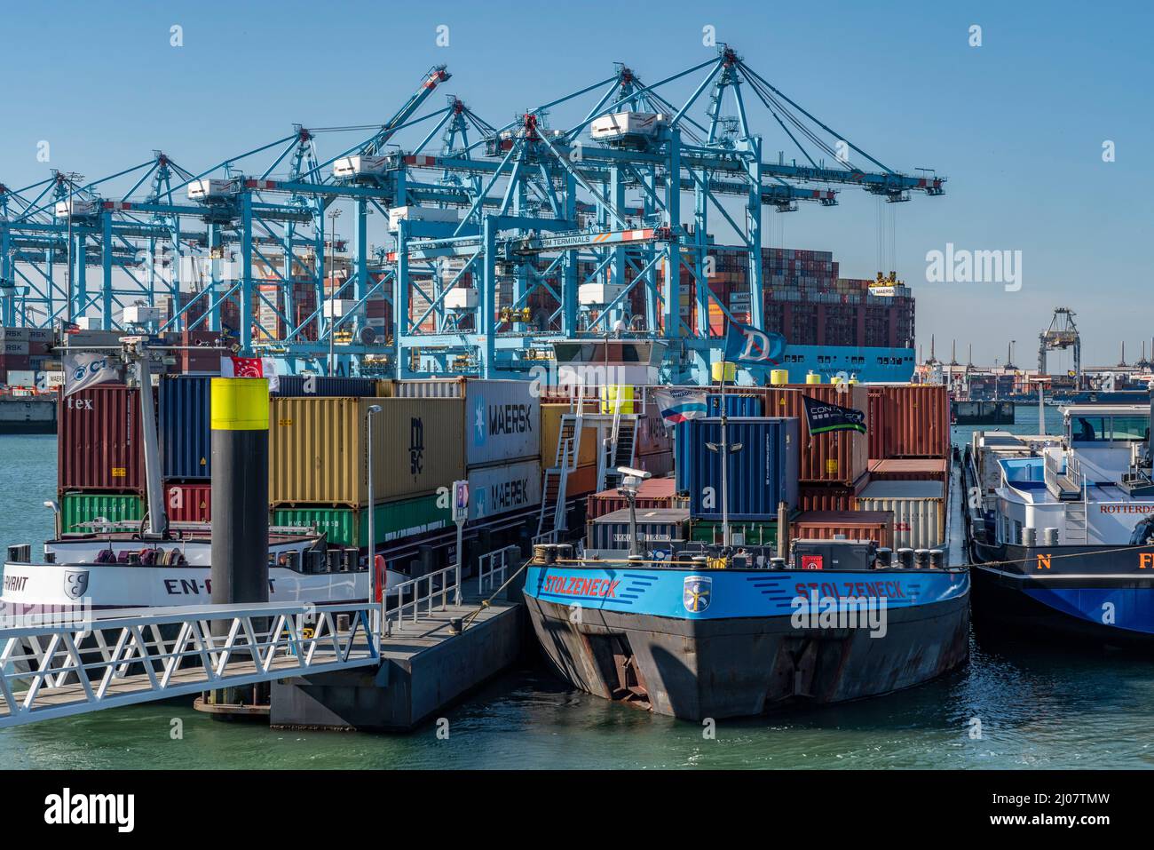 The seaport of Rotterdam, Netherlands, deep sea port Maasvlakte 2, on a ...