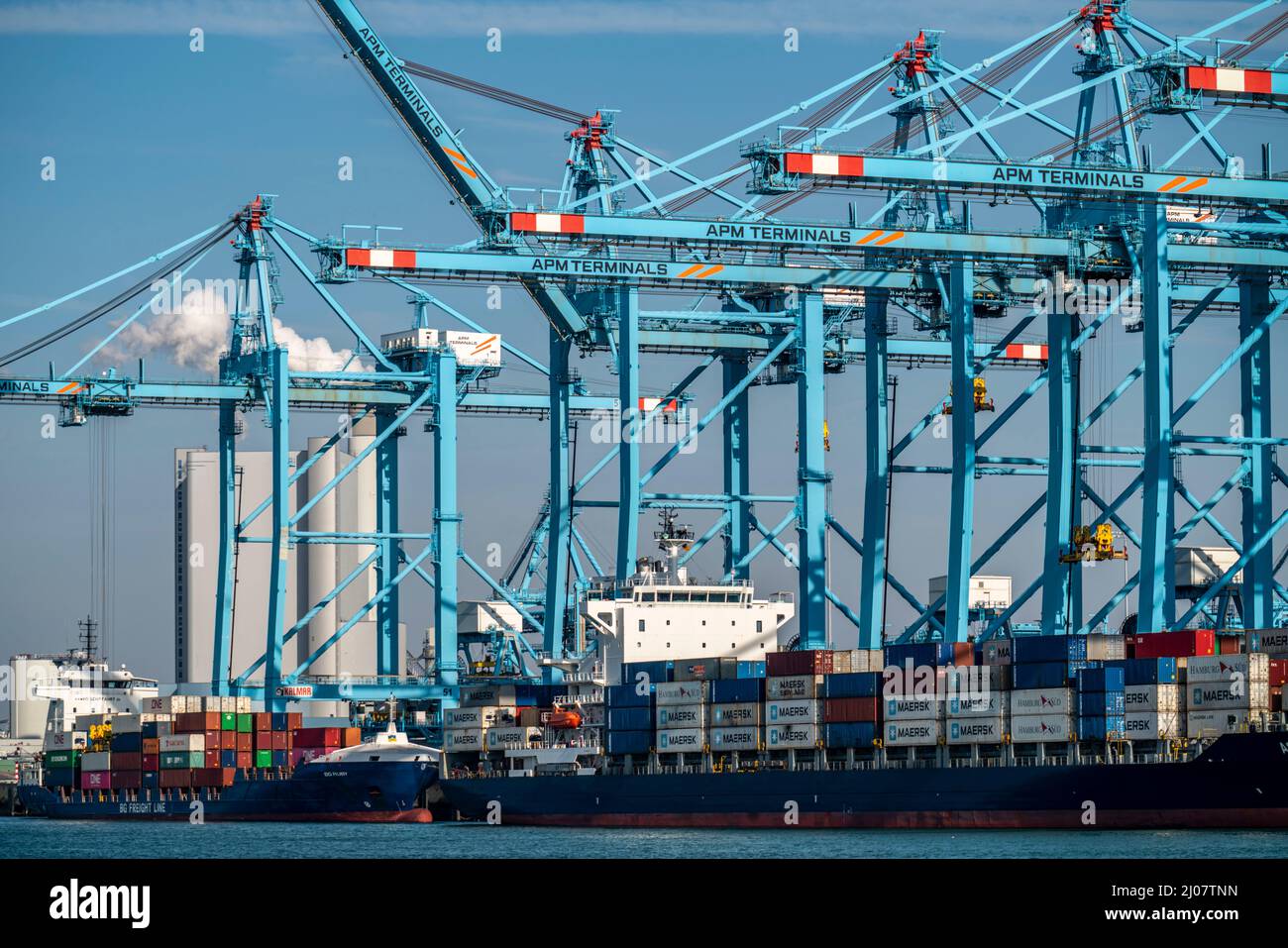 The seaport of Rotterdam, Netherlands, Maasvlakte 2 deep sea port, on ...