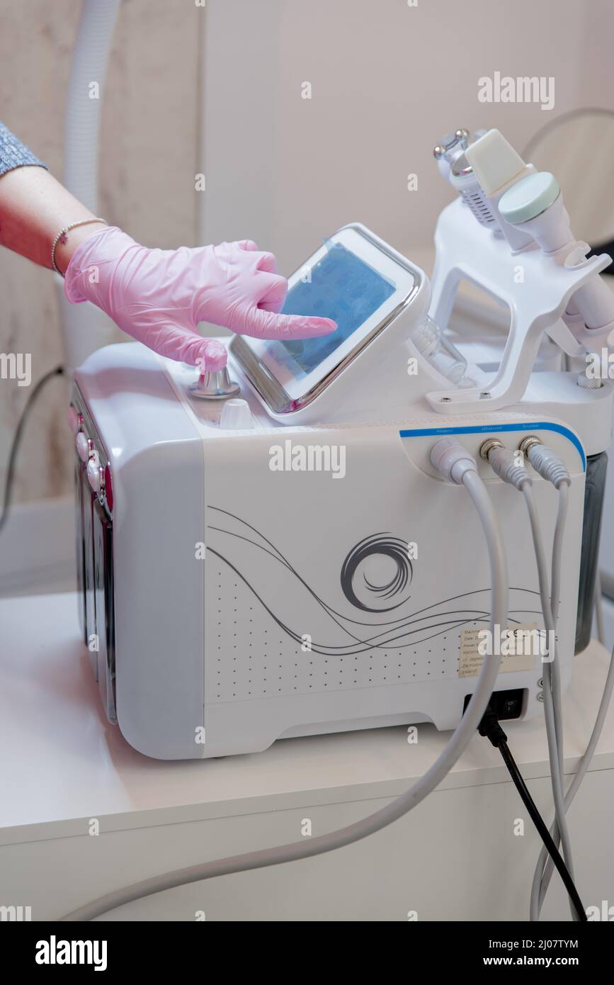 Hardware anti-aging procedure. Radio frequency lifting in beauty salon ...