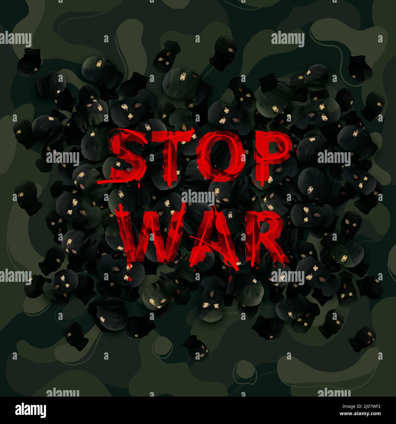 Contemporary art collage. Red giant lettering Stop War isolated over ...