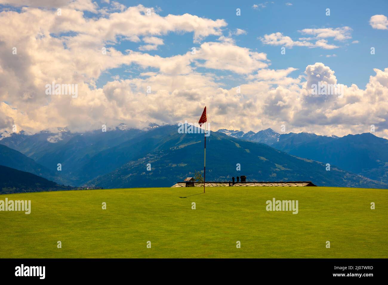 Crans Sur Sierre Golf Course with Hole 7 and Mountain View in Crans ...