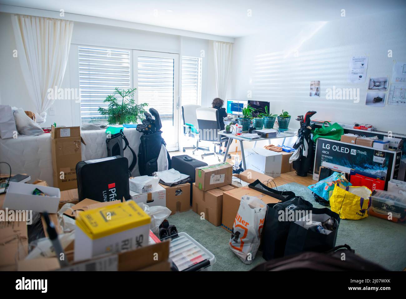 Woman Working in Home Office in a Moving House in Switzerland ...