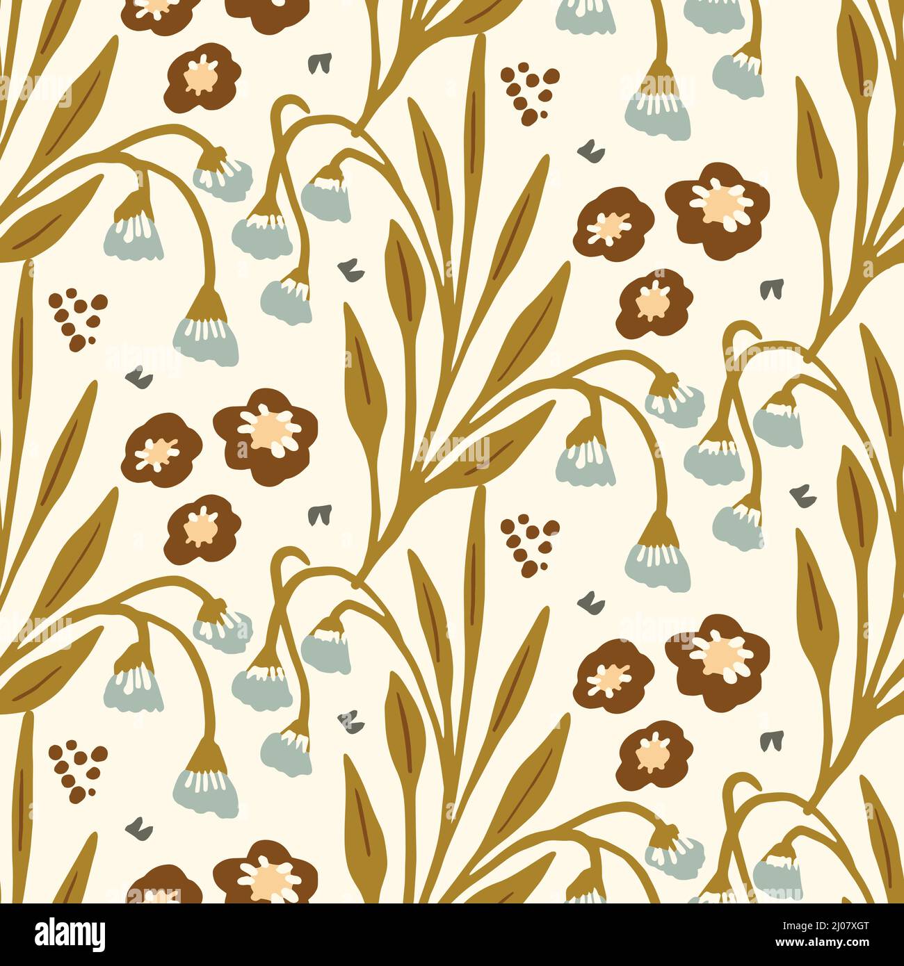 Gender neutral floral seamless vector background. Simple whimsical 2 ...