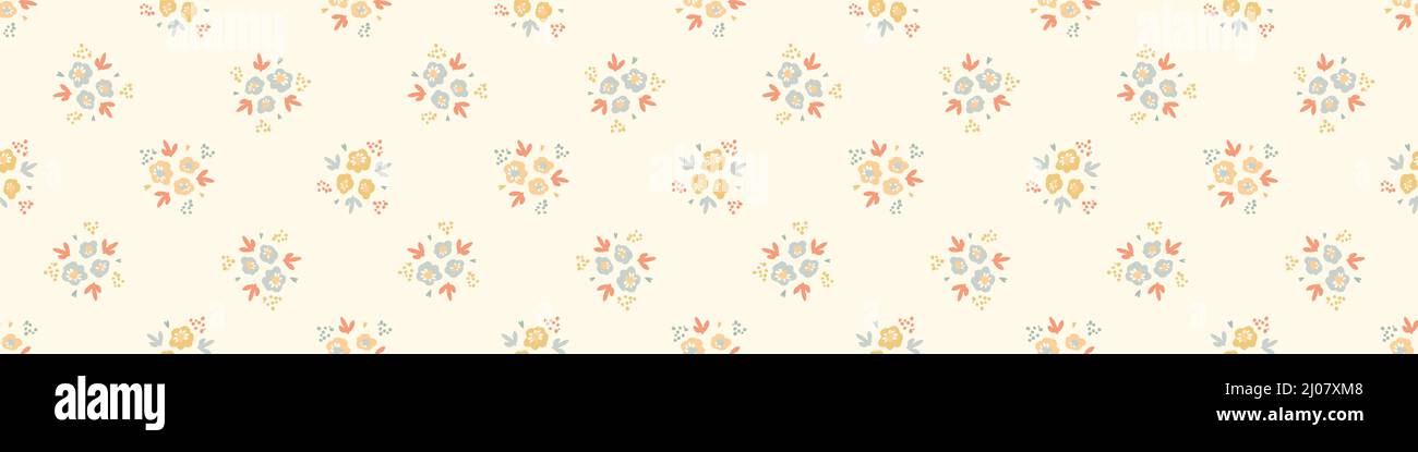 Pastel boho flowers seamless border pattern in trendy ditsy wildflower ...