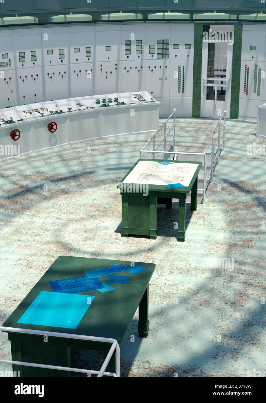 3D rendering of a nuclear power plant control room inside Stock Photo ...