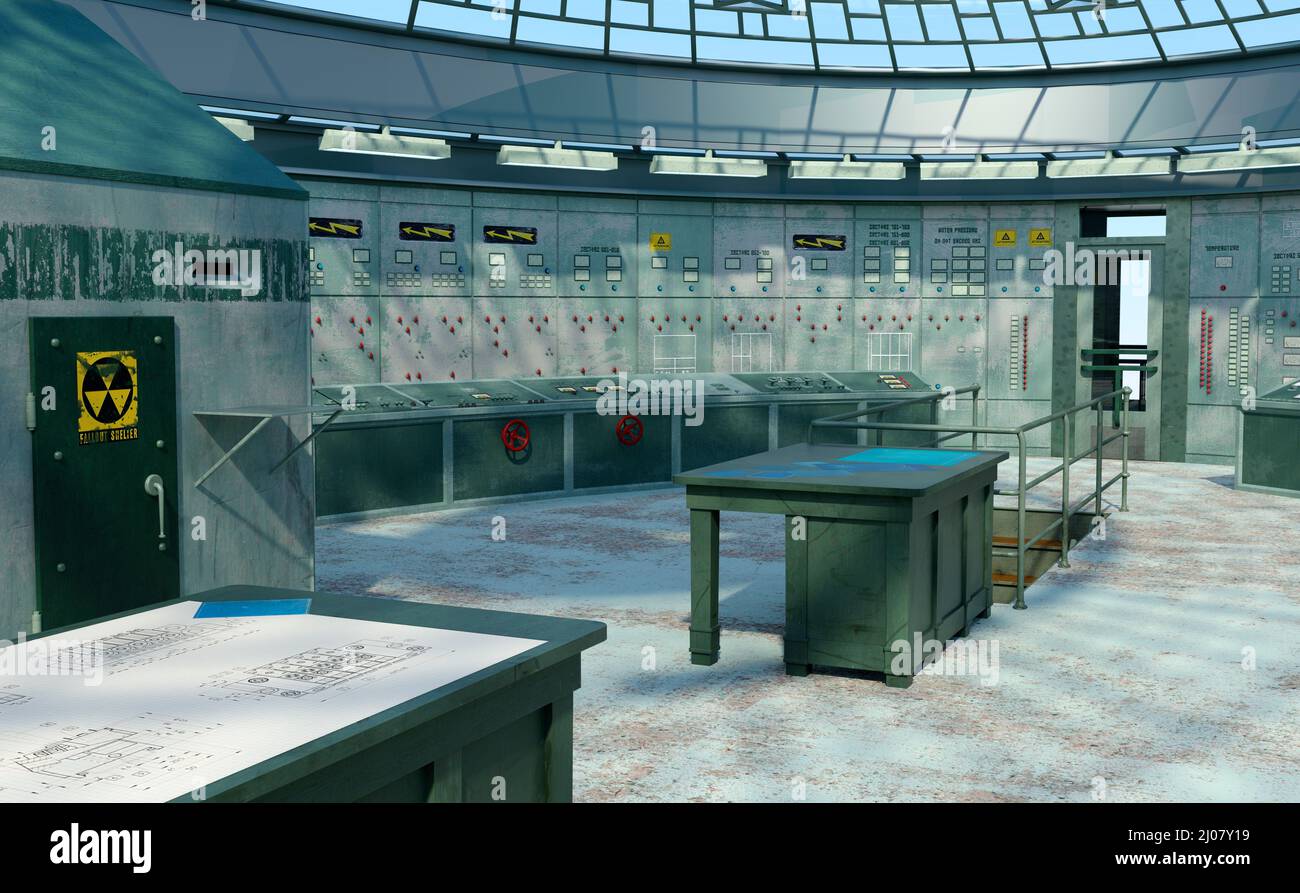 3D rendering of a nuclear power plant control room inside Stock Photo ...