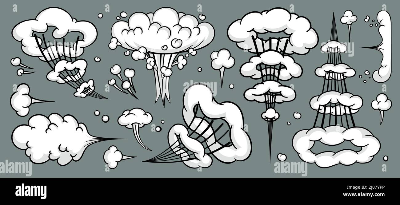 Comic cloud or smoke, cartoon vector motion effects, and explosions ...