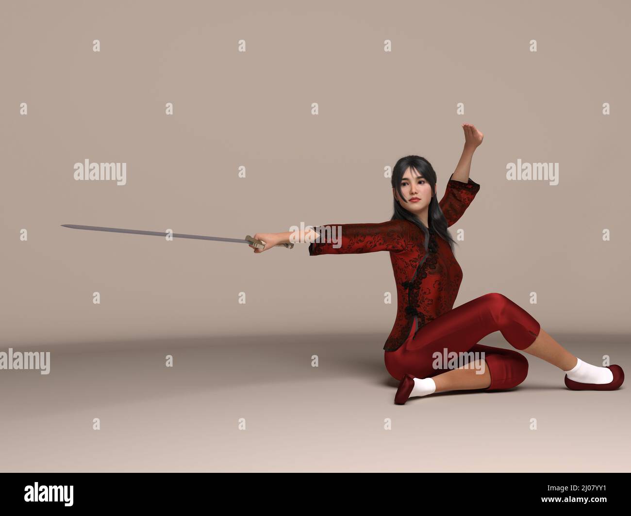 Anime Girl With A Sword Render