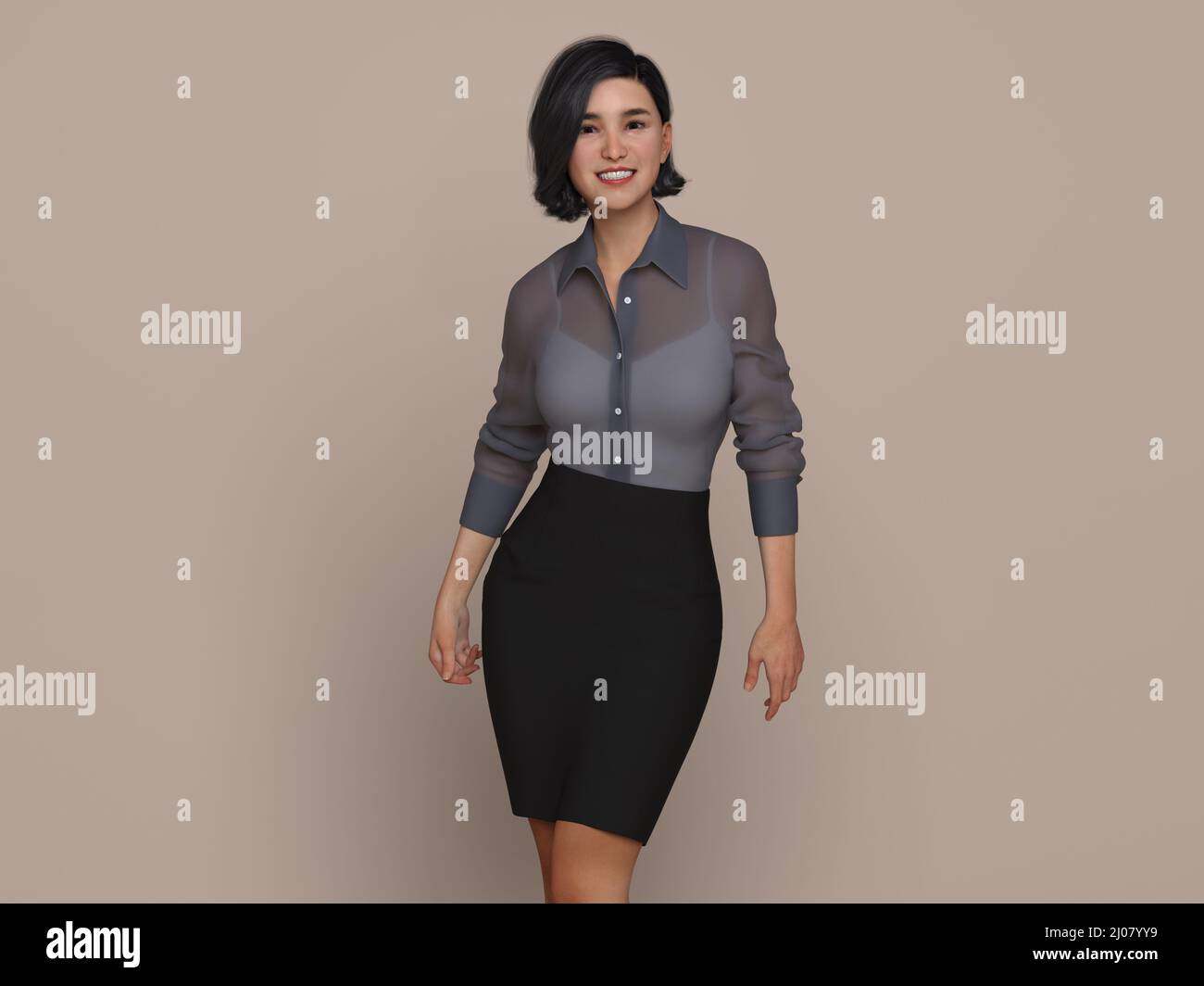 3D Render : Portrait of a smiling young beautiful asian woman in the ...