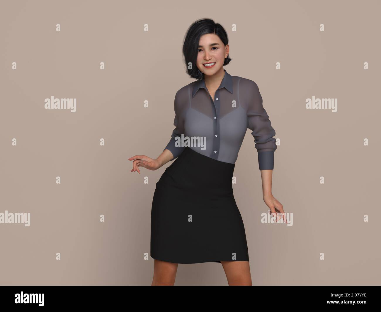 3D Render : Portrait of a smiling young beautiful asian woman in the ...