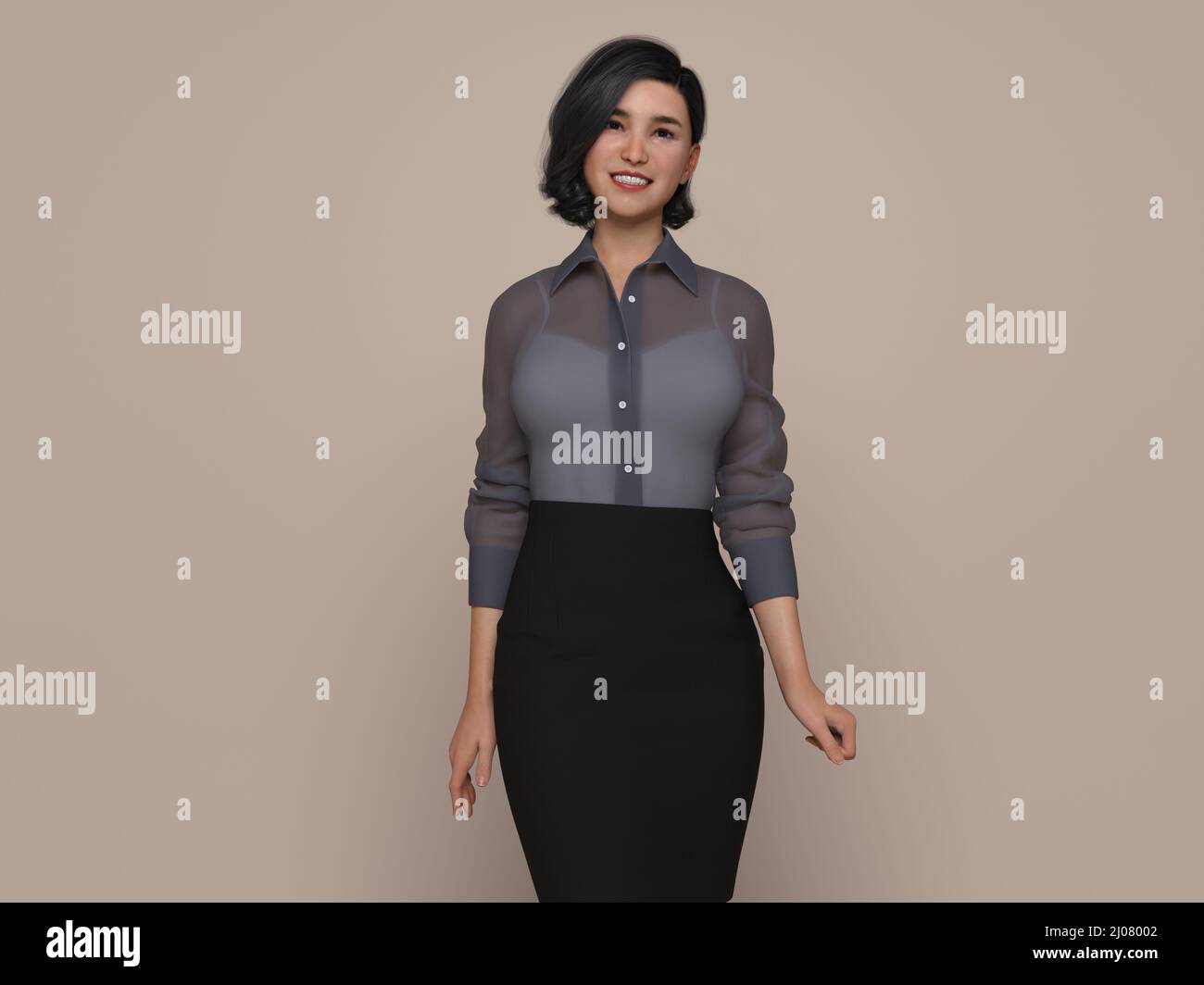 3D Render : Portrait of a smiling young beautiful asian woman in the ...