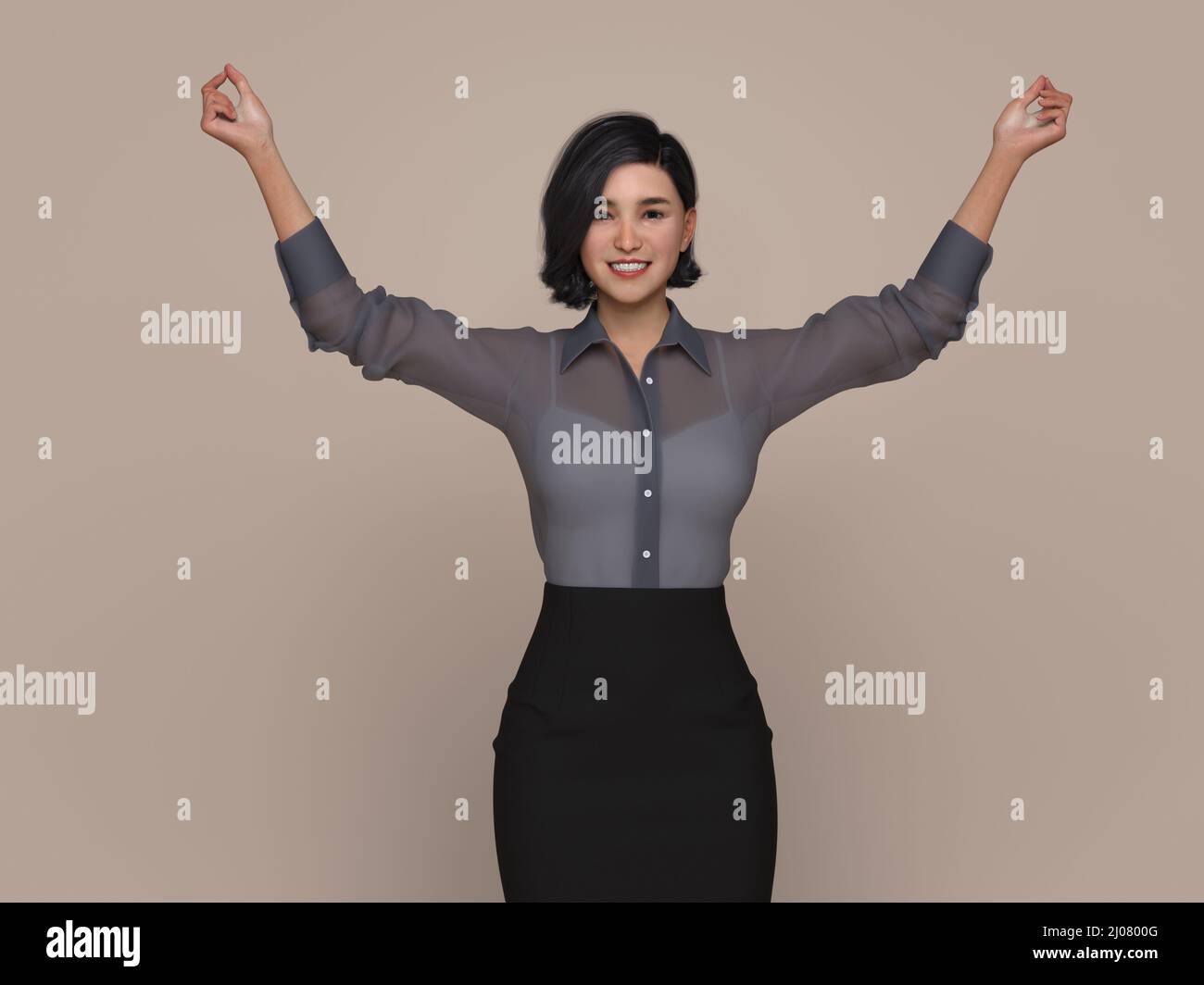 3D Render : Portrait of a smiling young beautiful asian woman in the ...