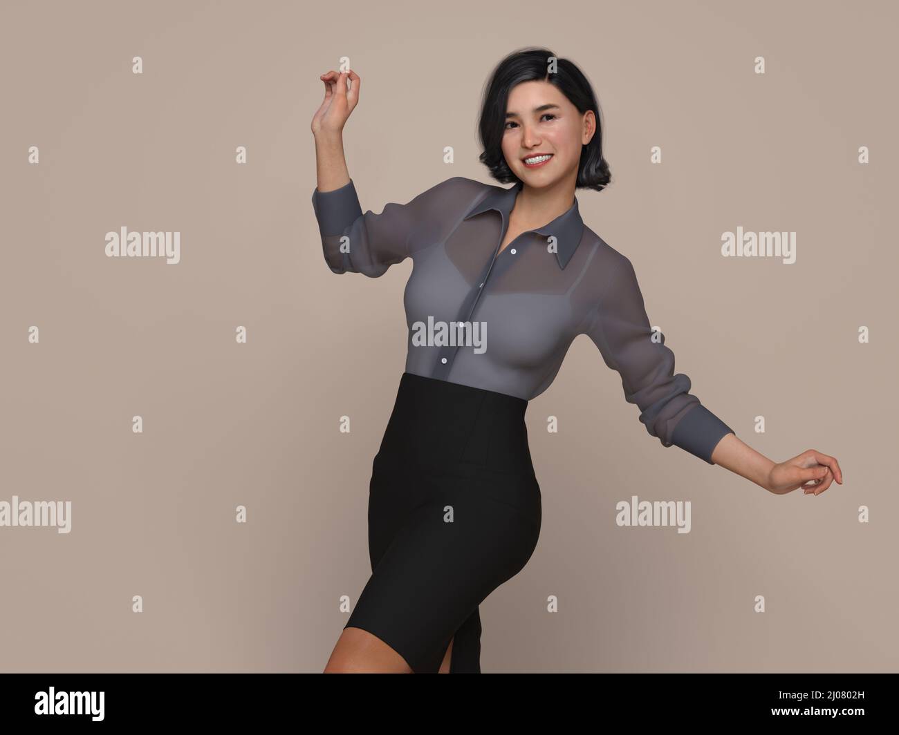 3D Render : Portrait of a smiling young beautiful asian woman in the ...