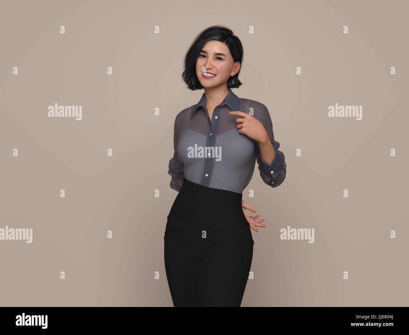3D Render : Portrait of a smiling young beautiful asian woman in the ...