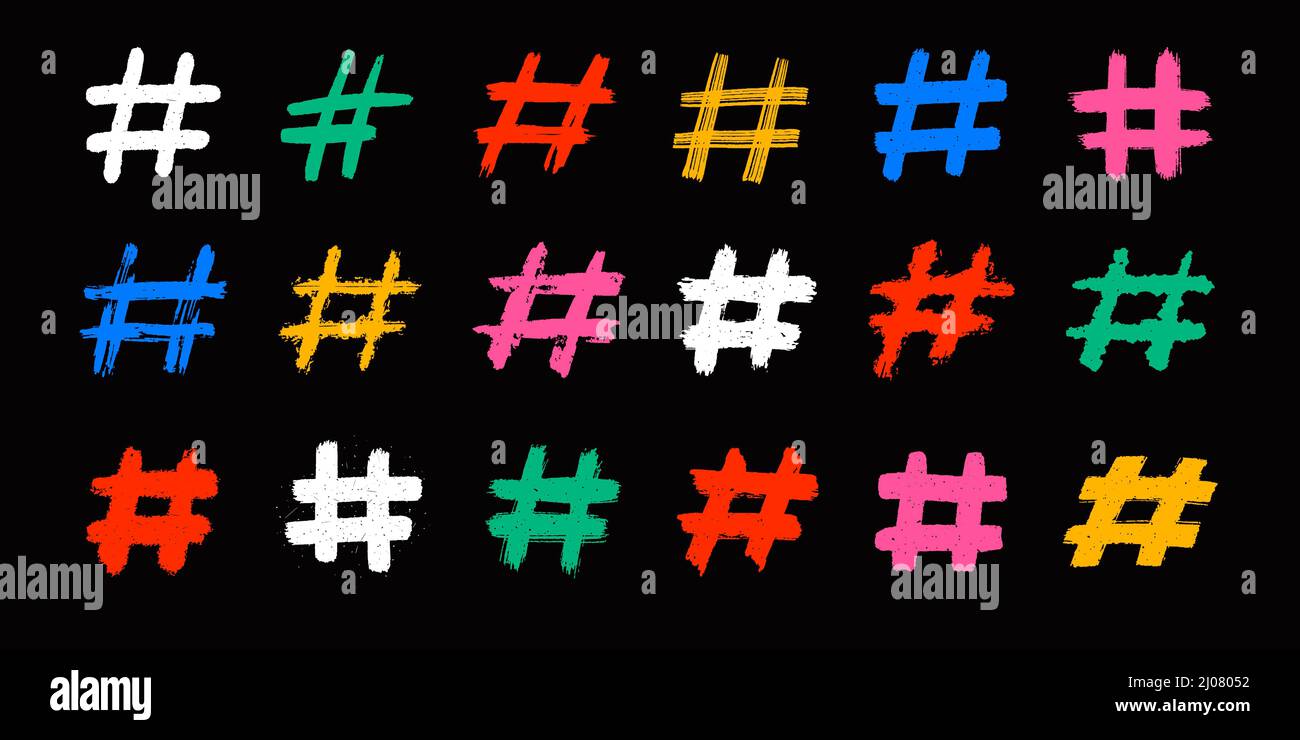 Hashtags, vector ink painted tag icons on white background. Hand Drawn ...