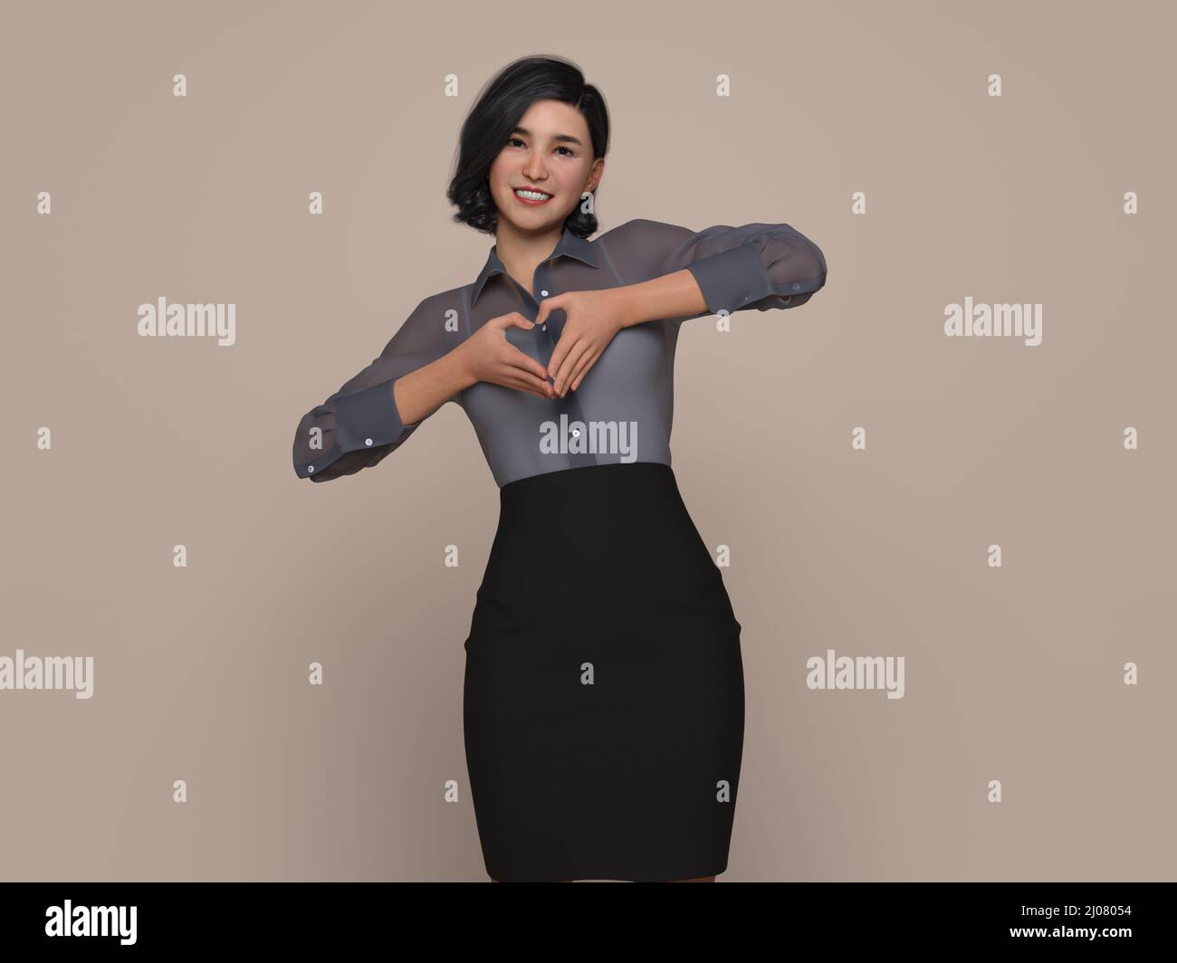 3D Render : Portrait of a smiling young beautiful asian woman in the ...