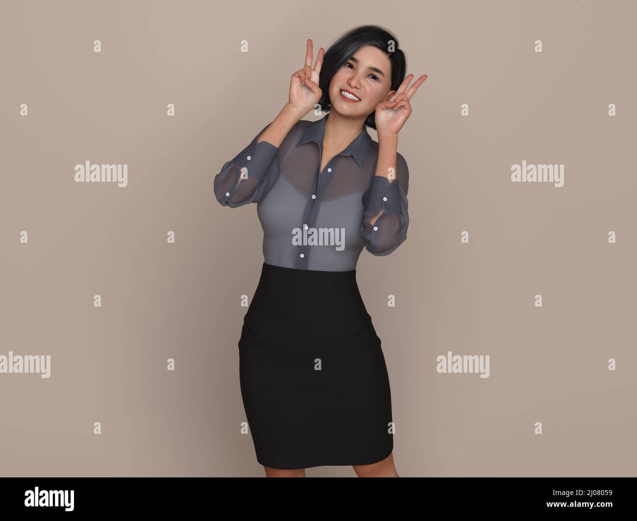 3D Render : Portrait of a smiling young beautiful asian woman in the ...