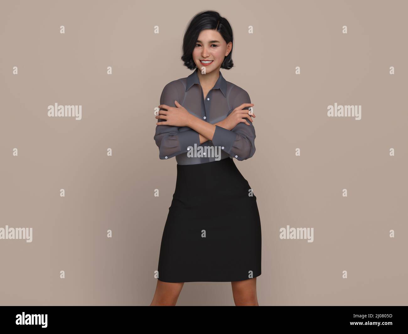 3D Render : Portrait of a smiling young beautiful asian woman in the ...