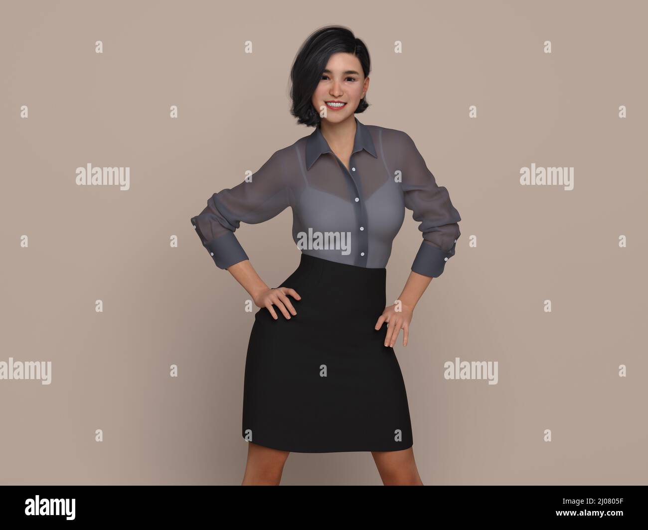 3D Render : Portrait of a smiling young beautiful asian woman in the ...
