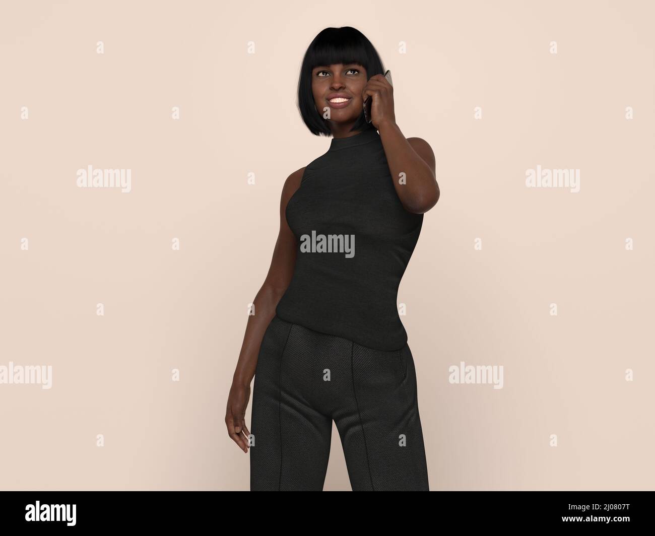 3D Render : Portrait of a smiling young beautiful black woman in the ...