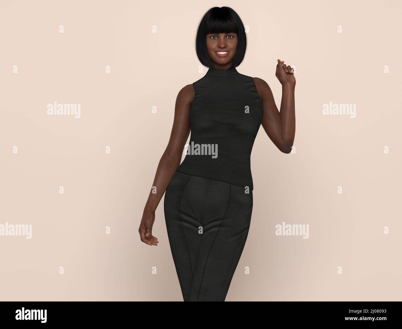 3D Render : Portrait of a smiling young beautiful black woman in the ...
